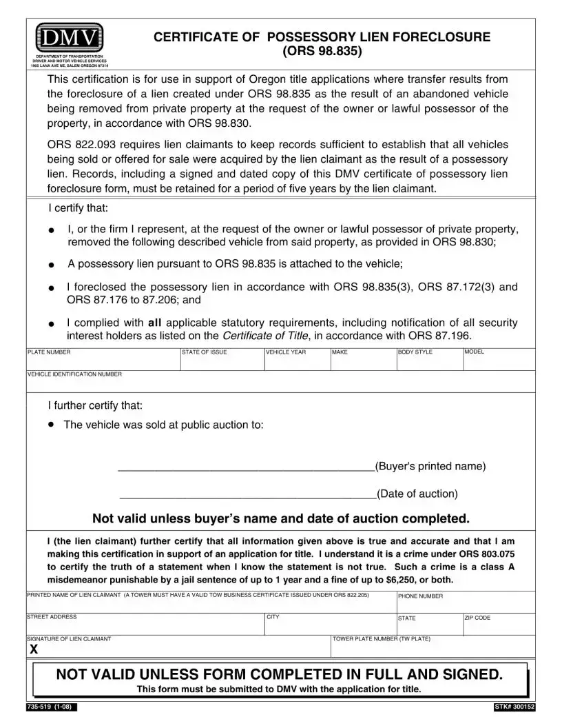 Blank Oregon Abandoned Vehicles PDF Form » Oregon Documents